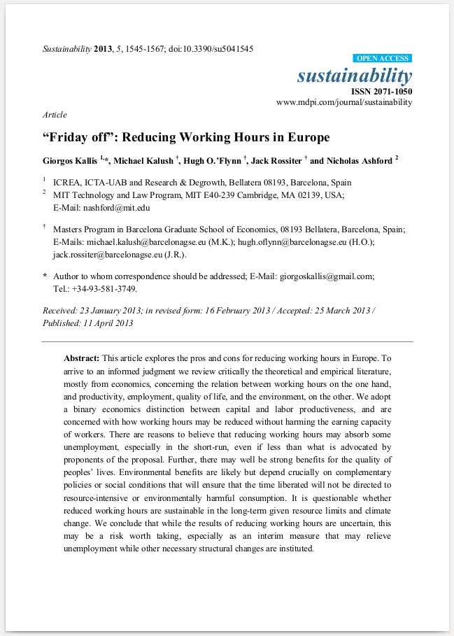 2 Papers on the reduction of working hours | SCORAI